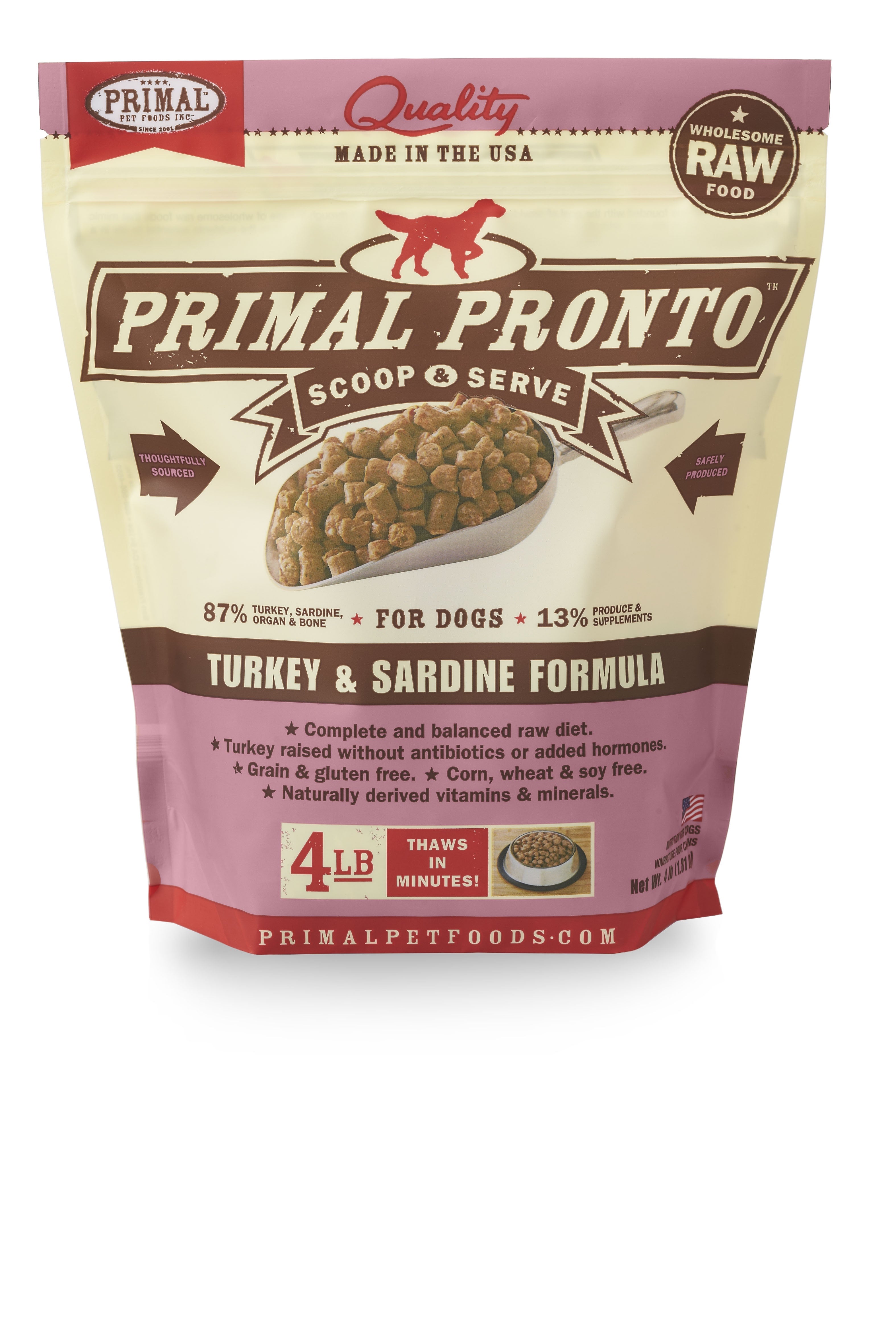 Primal Dog Raw Pronto Turkey & Sardine 4lb – Natural Pet Center
